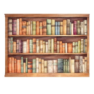 12x Vintage Wooden Bookshelf Clipart, Old Books Clipart, Printable ...