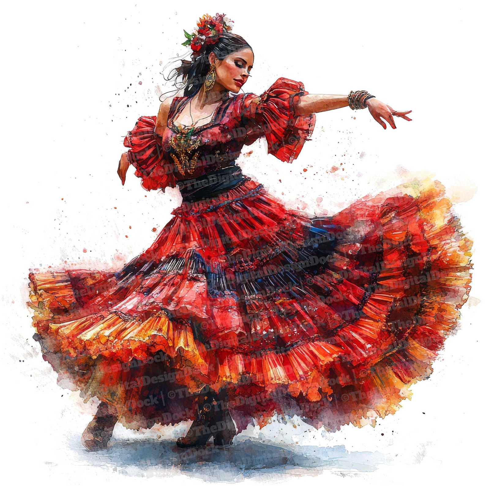 12 Flamenco Dancer Watercolor Clipart, Spanish Woman Dancer, Printable ...