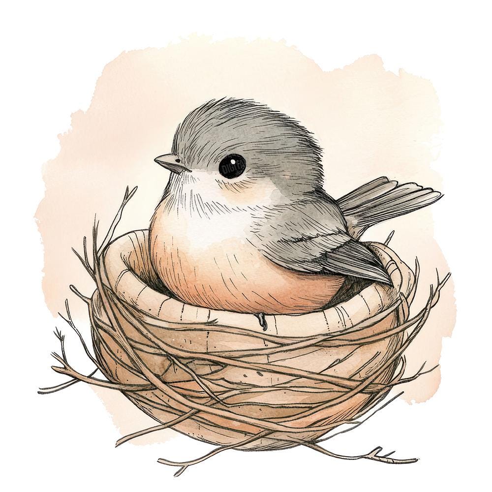 Bird Nest PNG Clipart, 12x Watercolor Birds in Nests Clip Art Set ...