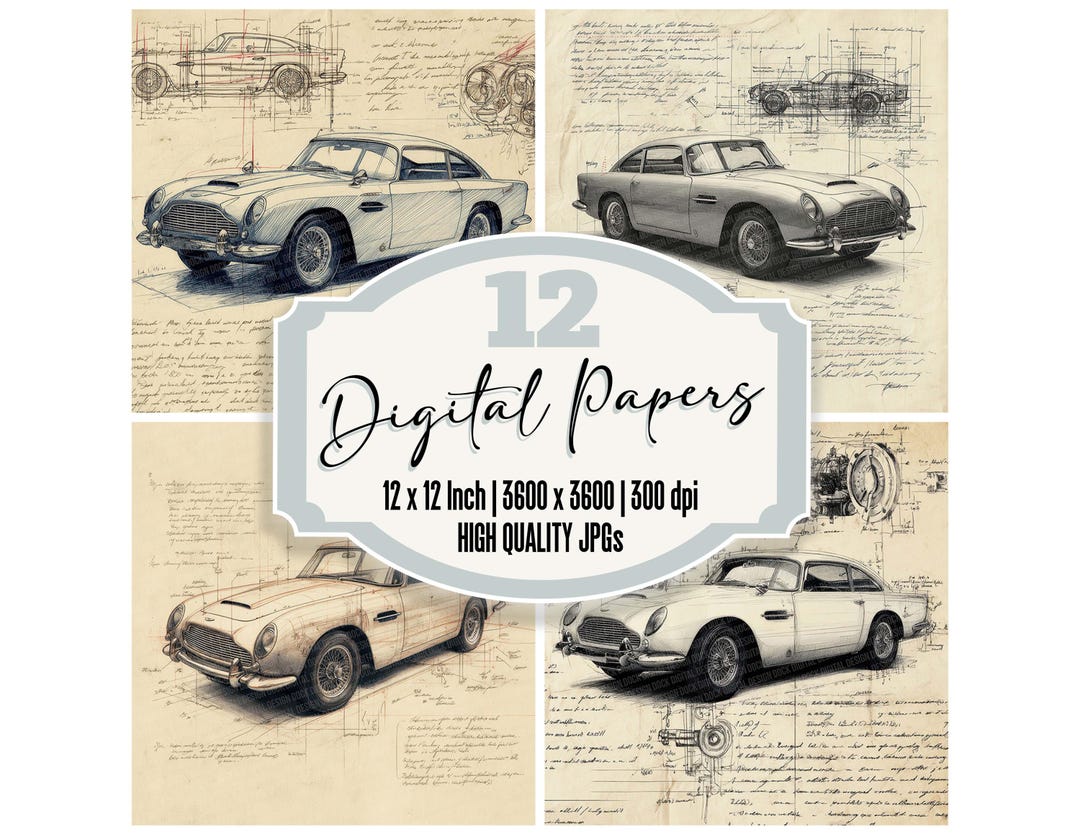 12 British Car Digital Paper Vintage Junk Journal Paper Sports Car ...