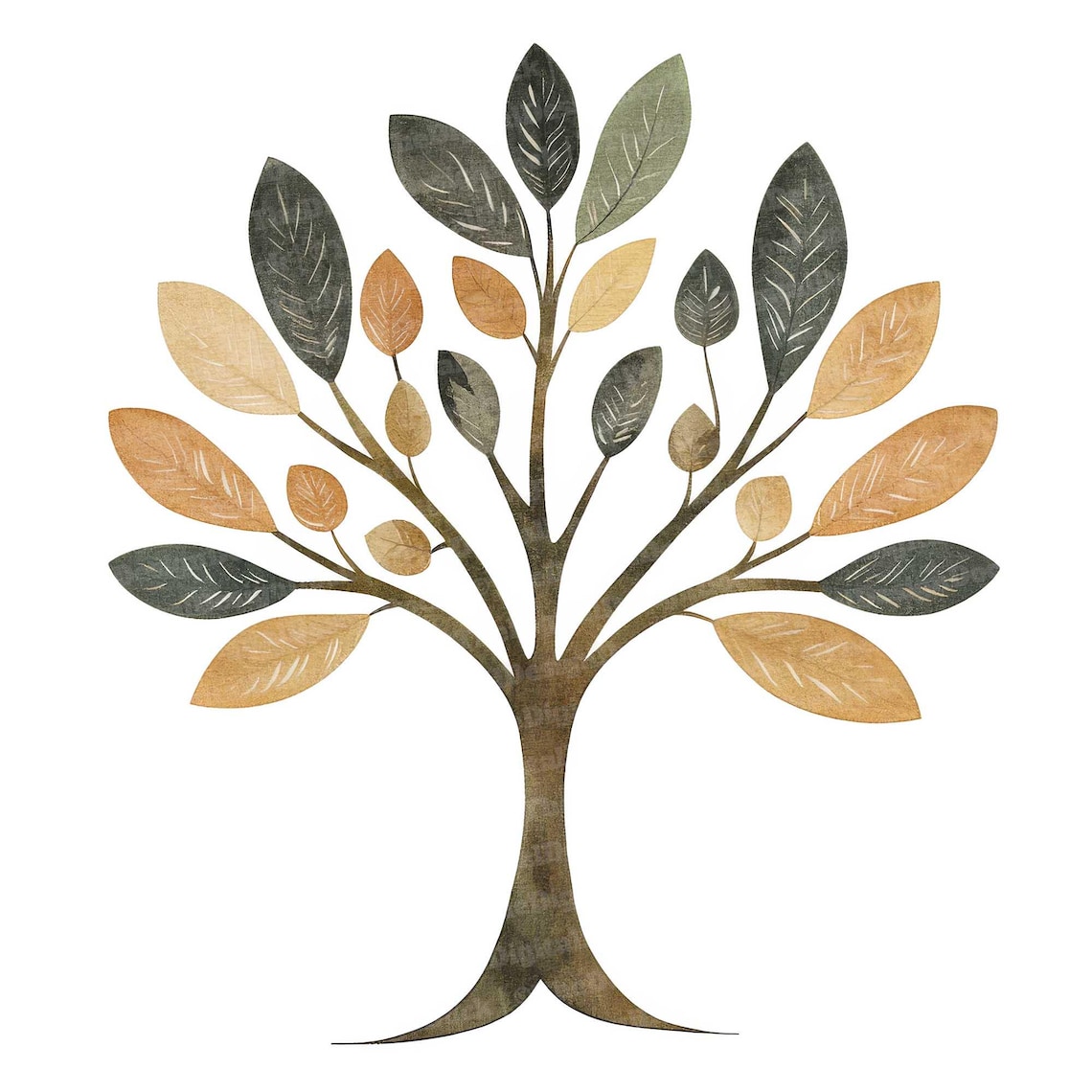 Folk Art Tree Clip Art, 12x Decorative Tree Clipart Set, Watercolor ...
