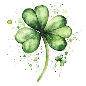 12 Four-leaf Clover Clipart, Watercolor Shamrock Illustration,printable ...