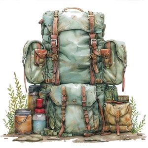 Camping Backpack Clipart, 12 Jpgs, Camp Clipart, Printable Watercolour ...
