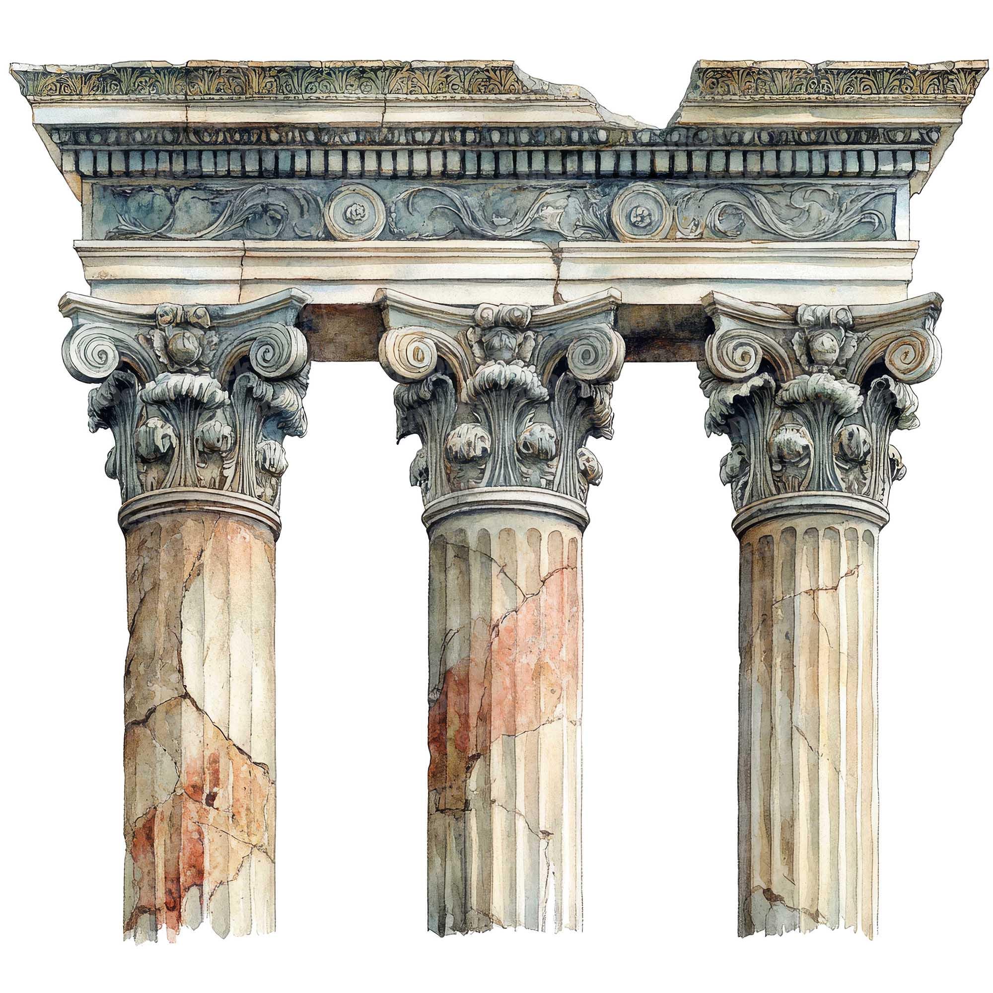 12 Ancient Columns Clipart, Watercolor Greek Roman Architecture ...