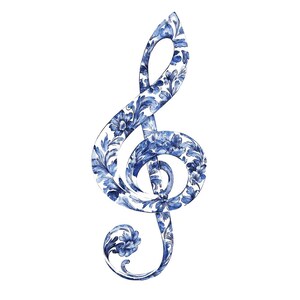 Delft Blue Music Clef Clipart, 12x Watercolor Music Note PNG Set ...