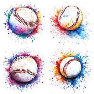 12 Baseball PNG Clipart, Watercolor Sports Ball Art, Vibrant Baseball ...