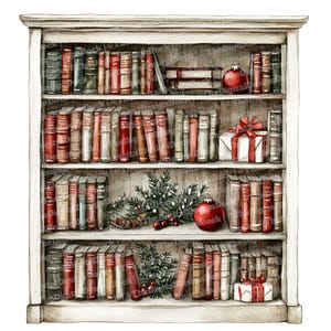 Christmas Bookshelf Clip Art, 12x Vintage Holiday Books Clipart Set ...