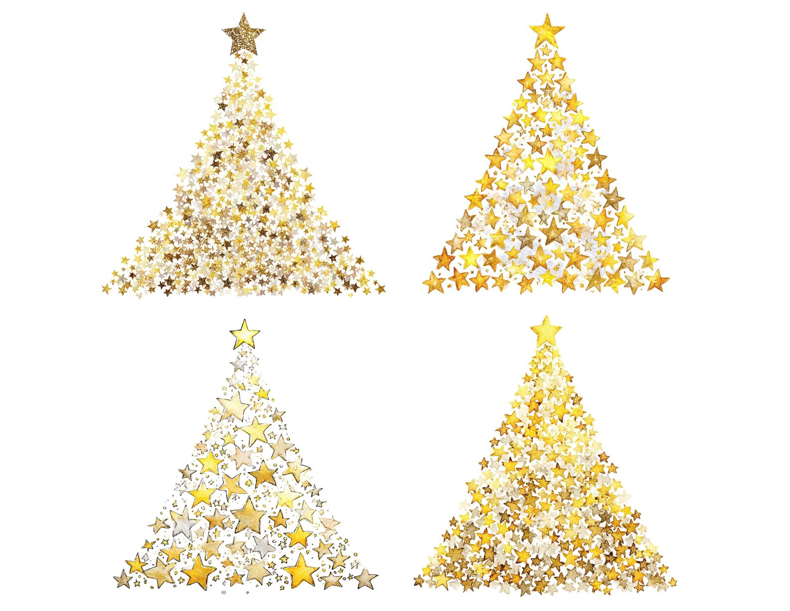 12x Gold Star Christmas Tree PNG Clipart, Abstract Holiday Trees Clip ...