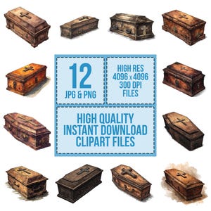 Wooden Coffin PNG Clipart, 12x Watercolor Halloween Clip Art Set ...