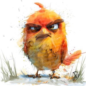 12x Grumpy Bird Clipart, Cartoon Bird Character Clipart, Printable ...