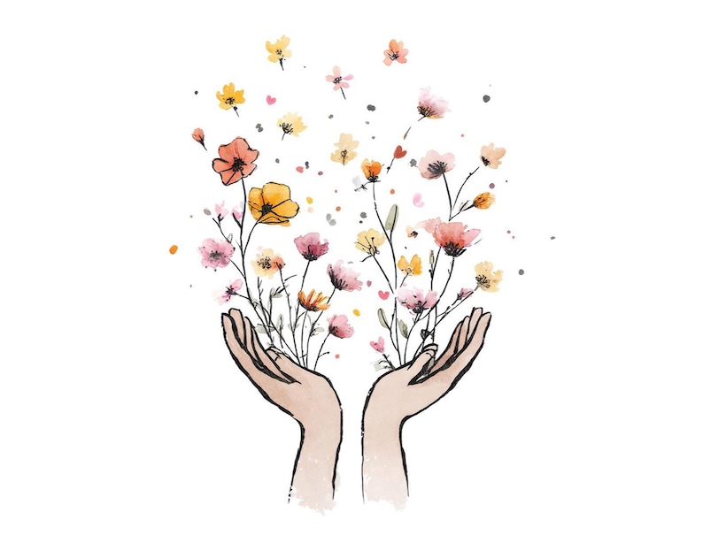 12x Hand Flower PNG Clipart, Wildflower Burst Clip Art Set, Printable ...