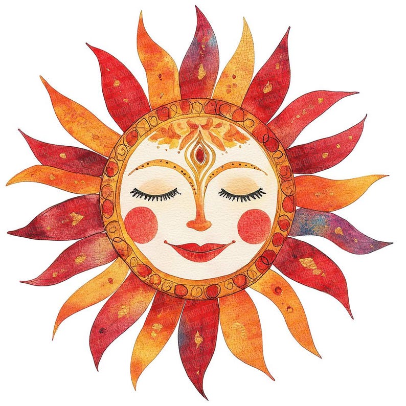 Folk Sun Face PNG Clipart, 12x Sun With Face Clip Art Set, Printable ...