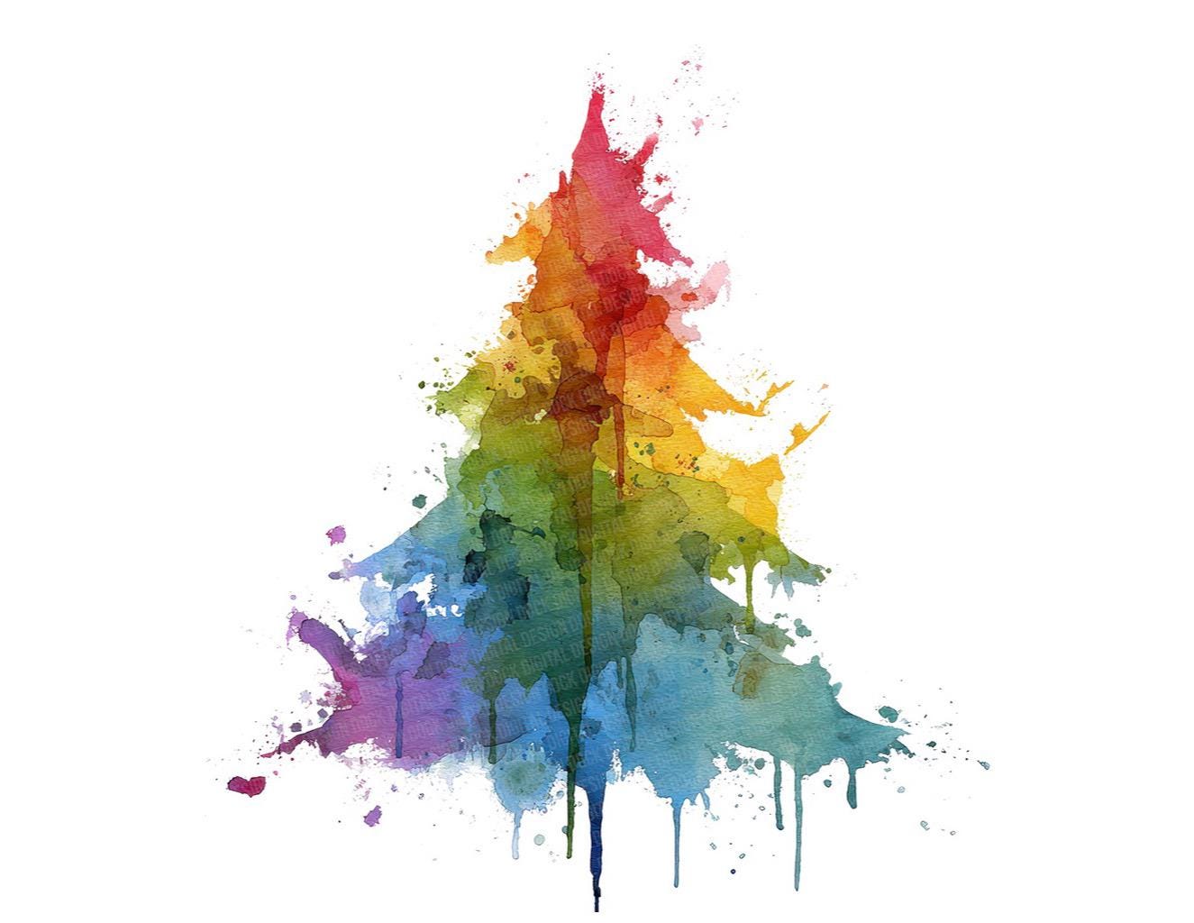 Rainbow Christmas Tree PNG Clipart, 12x Watercolor Splash Holiday Trees ...