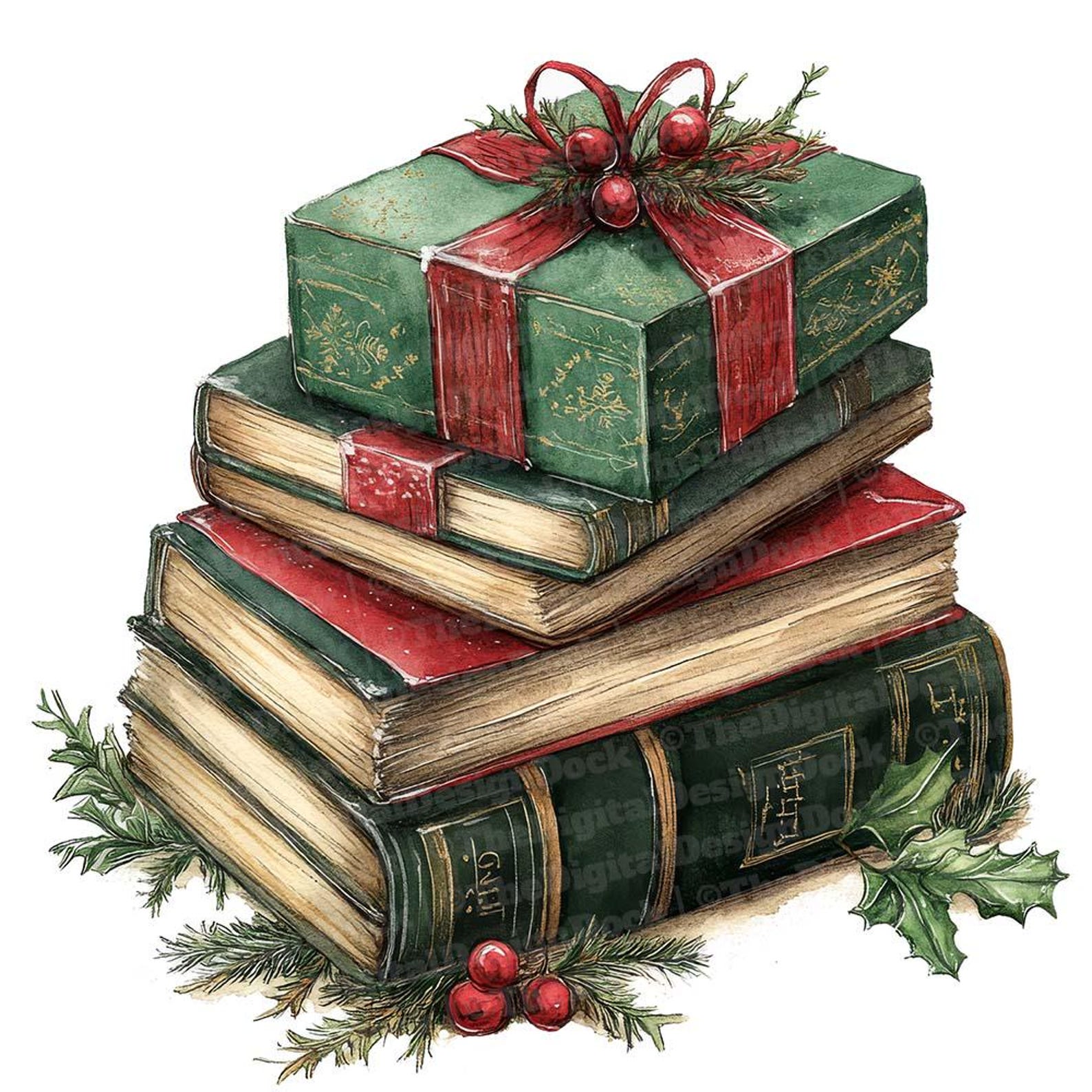 Christmas Book Clip Art, 12x Holiday Books Pile Clipart Set, Vintage ...