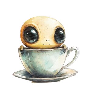 Alien Clipart, 12x Teacup Alien PNG Clip Art Set, Printable Watercolor ...