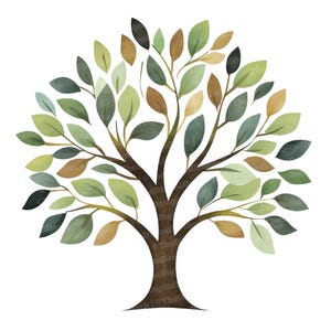Folk Art Tree Clip Art, 12x Decorative Tree Clipart Set, Watercolor ...