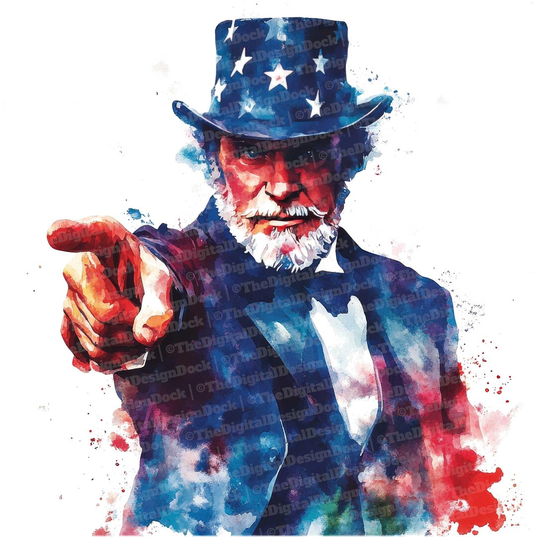 12x Uncle Sam Clipart Set, Watercolor American Flag Art, Printable High ...