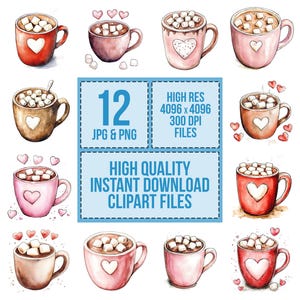Hot Cocoa PNG Clipart, 12x Valentine Mug Clip Art Set,printable ...