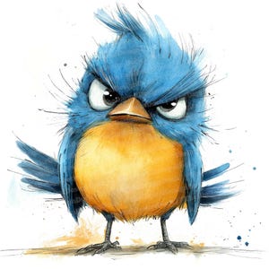 12x Grumpy Bird Clipart, Angry Blue Bird, Digital Watercolor ...