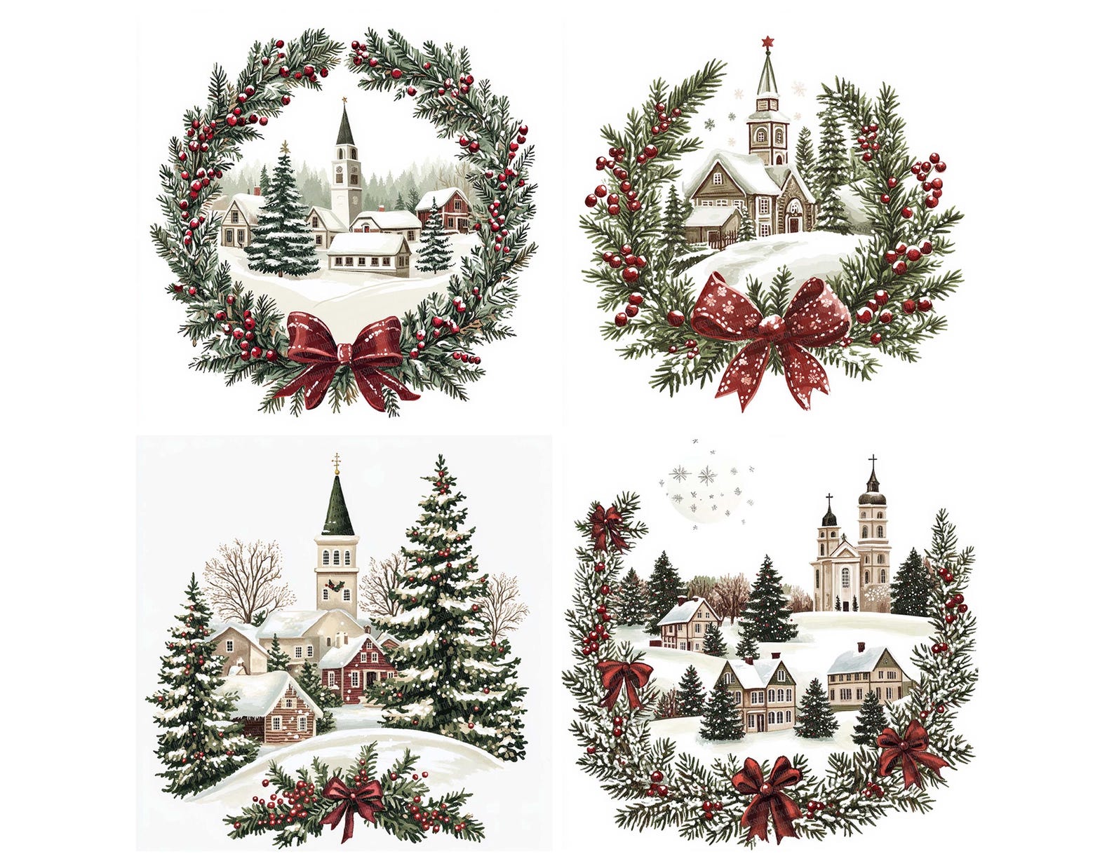 Christmas Village Wreath PNG Clip Art, 12x Winter Holiday Scene Clipart ...