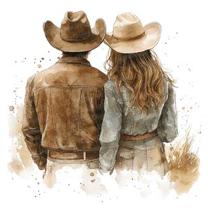Cowboy Couple Clip Art, 12x Western Romance Clipart Set, Watercolor ...