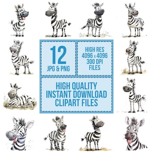 Silly Zebra PNG Clipart, 12x Funny Zebra Clip Art Set, Printable Zoo ...