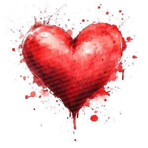 Red Watercolor Heart PNG Clipart, 12x Splatter Love Heart Clip Art Set ...