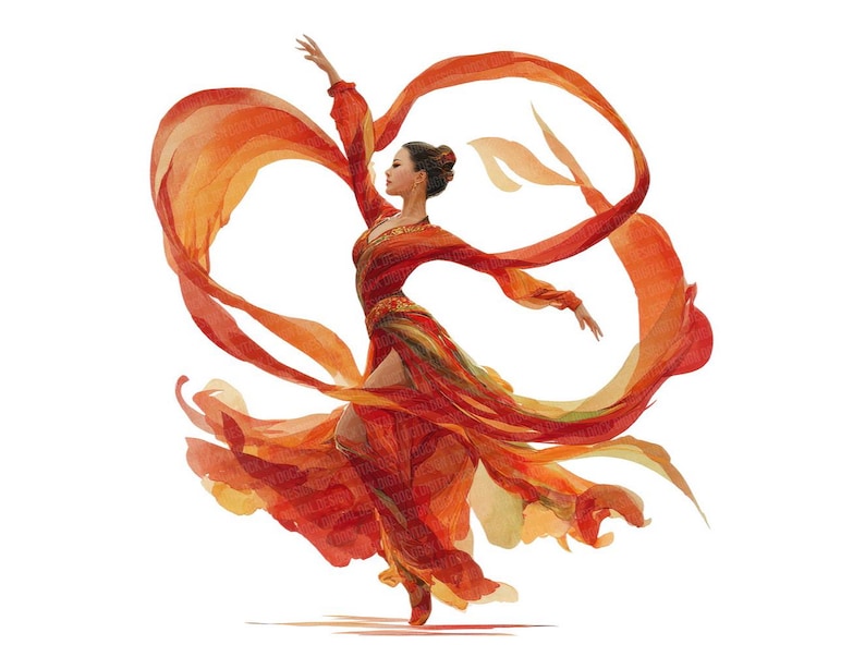 12x Flowing Ribbon Dance Clipart, Watercolor Traditional Dancer Clip ...