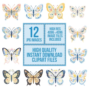 Pastel Butterfly Clip Art, 12x Watercolor Floral Clipart, Butterfly ...