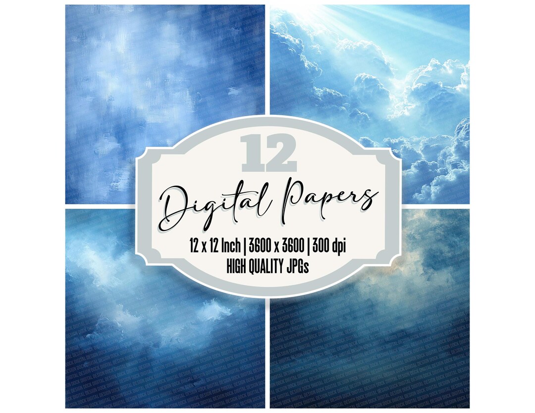 12x Blue Cloud Junk Journal Paper Sapphire Sky Digital Paper Pack ...