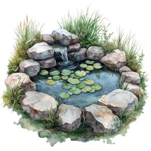 12x Watercolor Pond Clipart, Garden Pond Art, Printable Clipart, High ...