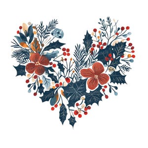 12 Christmas Heart Wreath Clip Art, Holiday Floral Watercolor Set ...