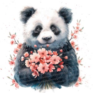 12 Panda With Flowers Clipart, Cute Animal Clipart, Printable ...