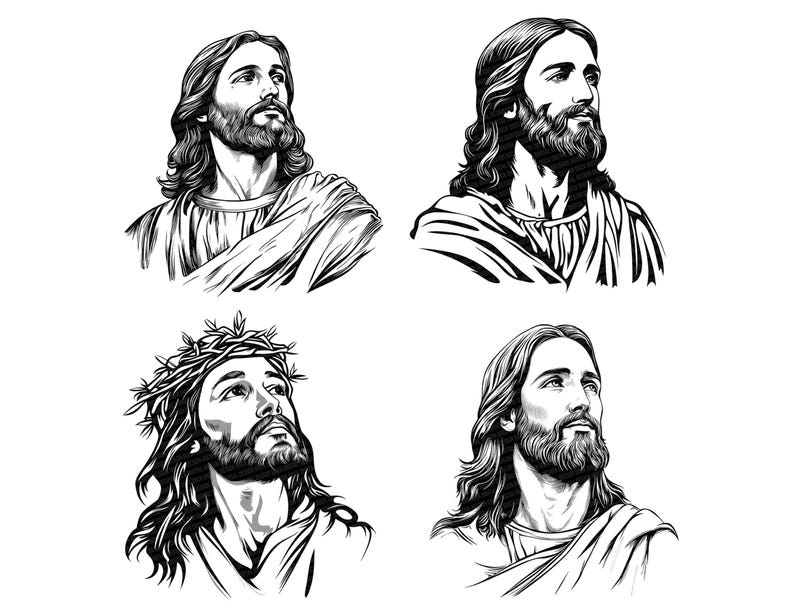 12x Jesus PNG Clipart, Black and White Religious Illustration Clip Art ...