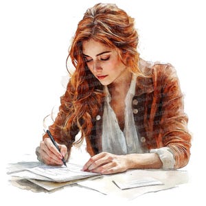 12 Woman Writing Watercolor Clipart, Woman Writing Art, Printable ...