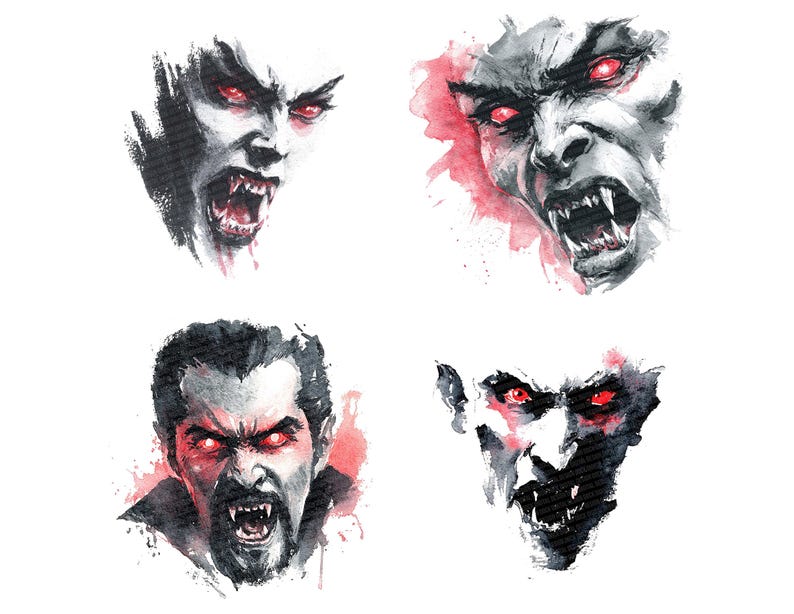 12x Vampire Portrait PNG Clipart, Halloween Gothic Clip Art, Digital ...