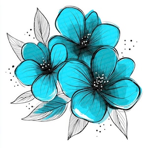 Turquoise Floral PNG Clip Art, 12x Abstract Flower Clipart Set ...