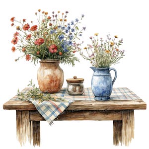 12 Cottage Table Clipart, Rustic Farmhouse Decor, Printable Watercolor ...