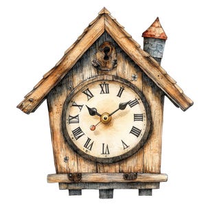 Cuckoo Clock PNG Clipart, 12x Wooden Clock Clip Art Set, Printable ...