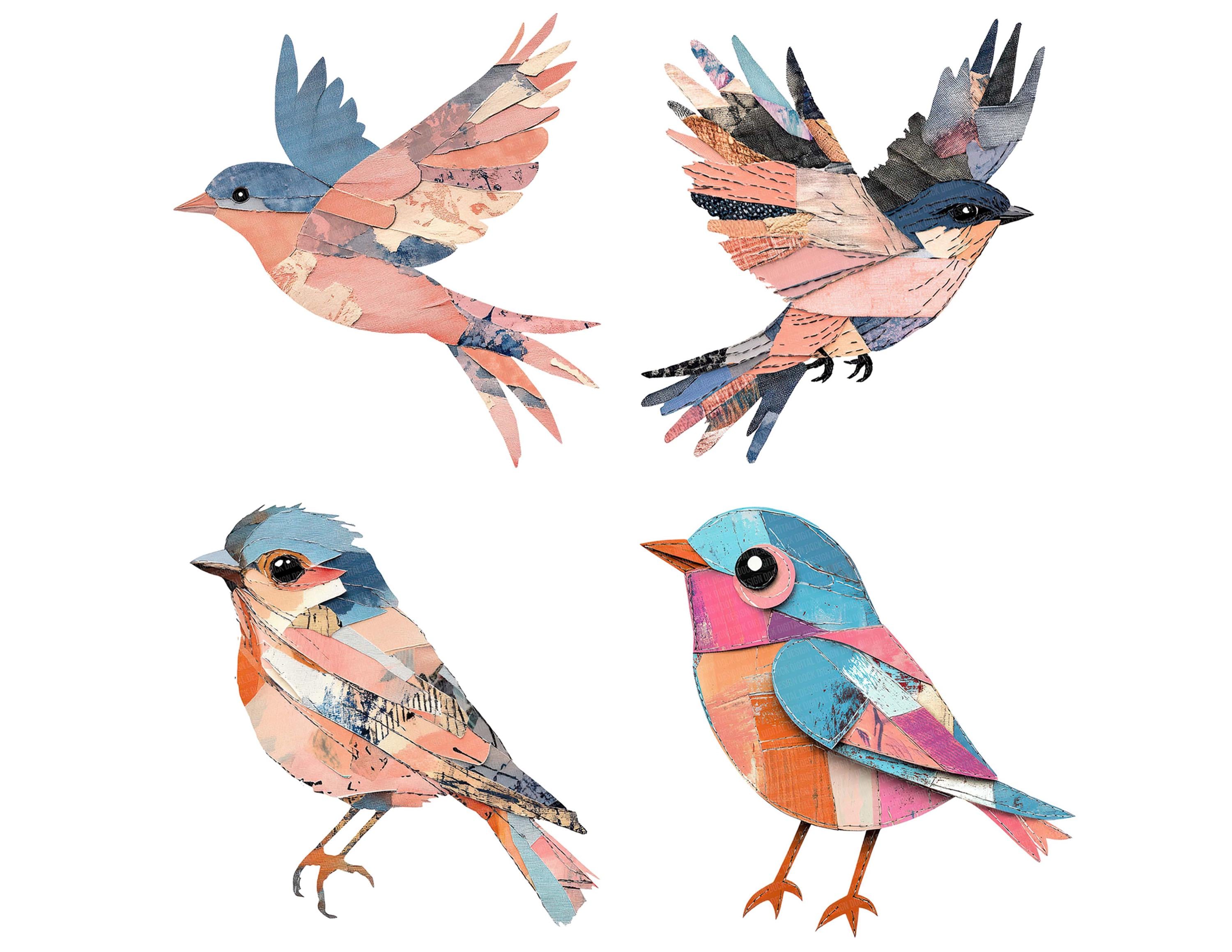 Paper Cut Bird Clipart, 12x Colorful Birds Clip Art Set, Printable ...