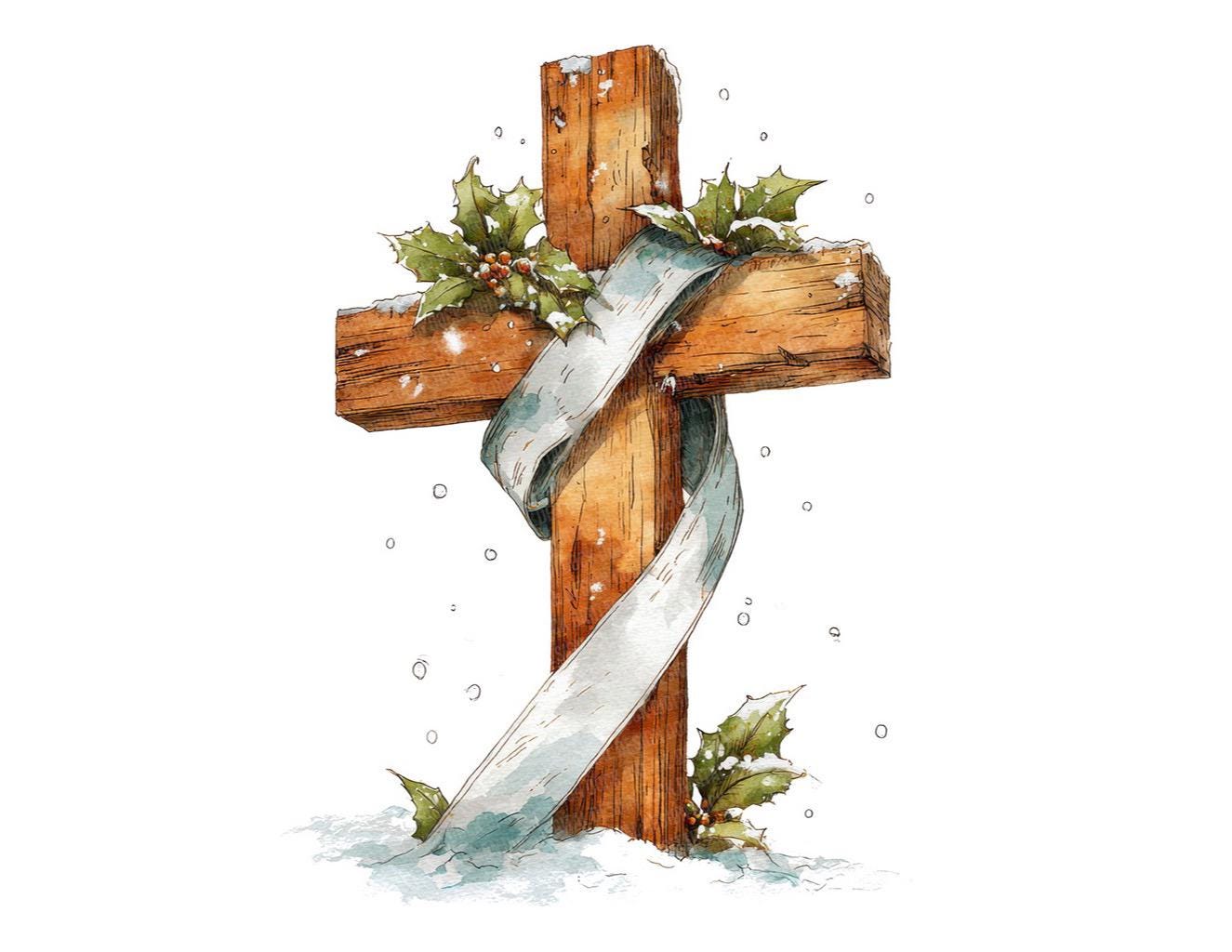 Wooden Cross PNG Clipart, 12x Holly and Snowflake Christmas Cross Clip ...