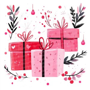 12 Pink Christmas Gifts Clipart, Xmas Presents Clipart, Printable ...