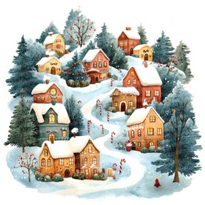 12 Christmas Village Clipart, Winter Wonderland Scenes, Printable ...