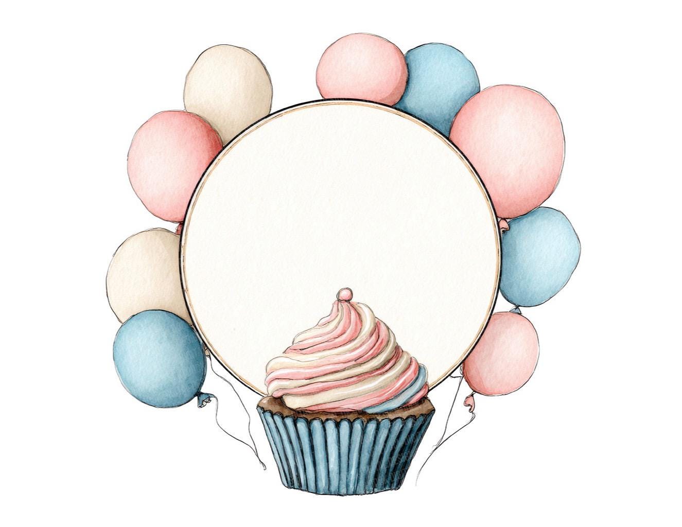 Cupcake Balloon Frame PNG Clipart, 12x Watercolor Party Clip Art Set ...