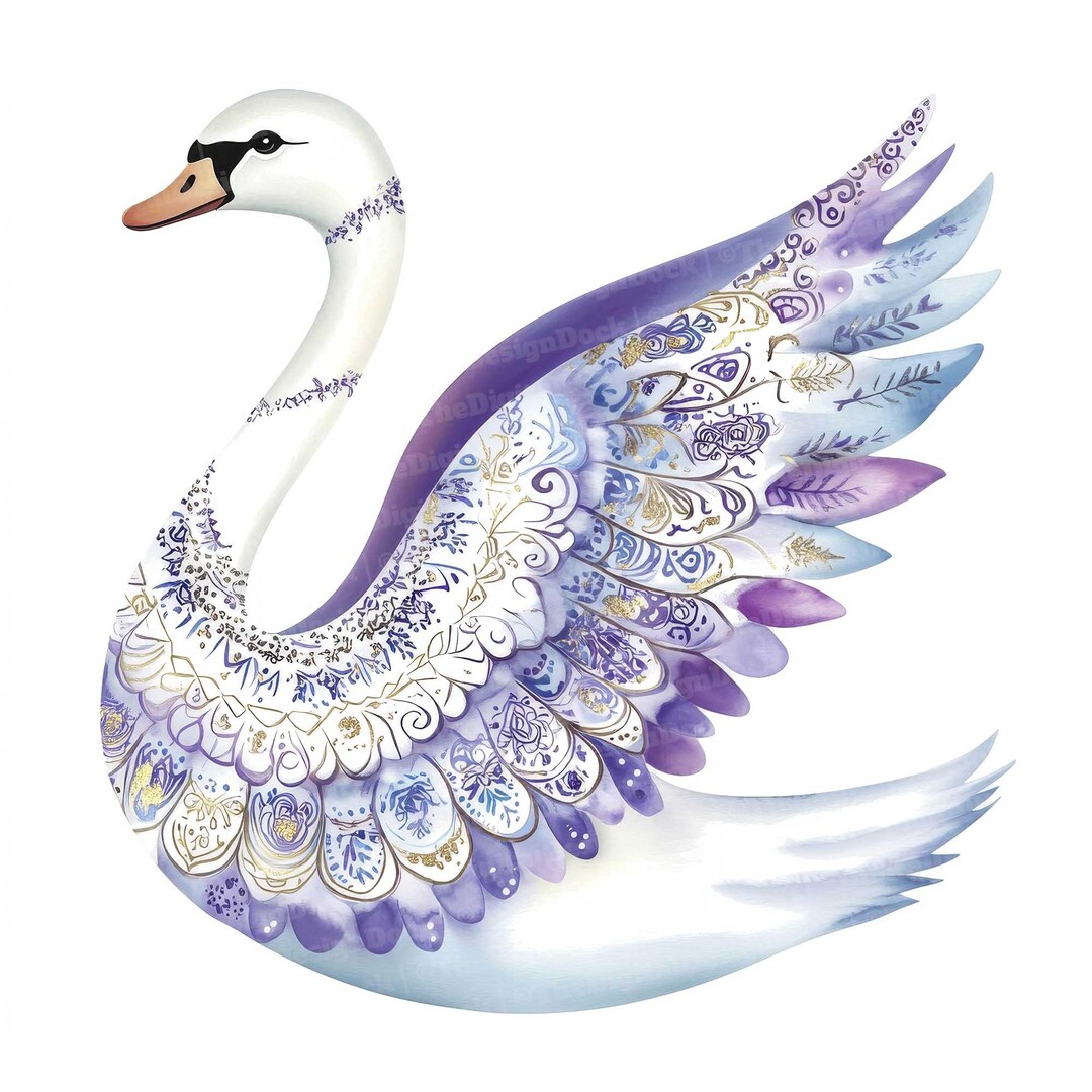 Swan Clip Art, 12x Folk Art Animal Clipart Set, Watercolor Swan Clip ...