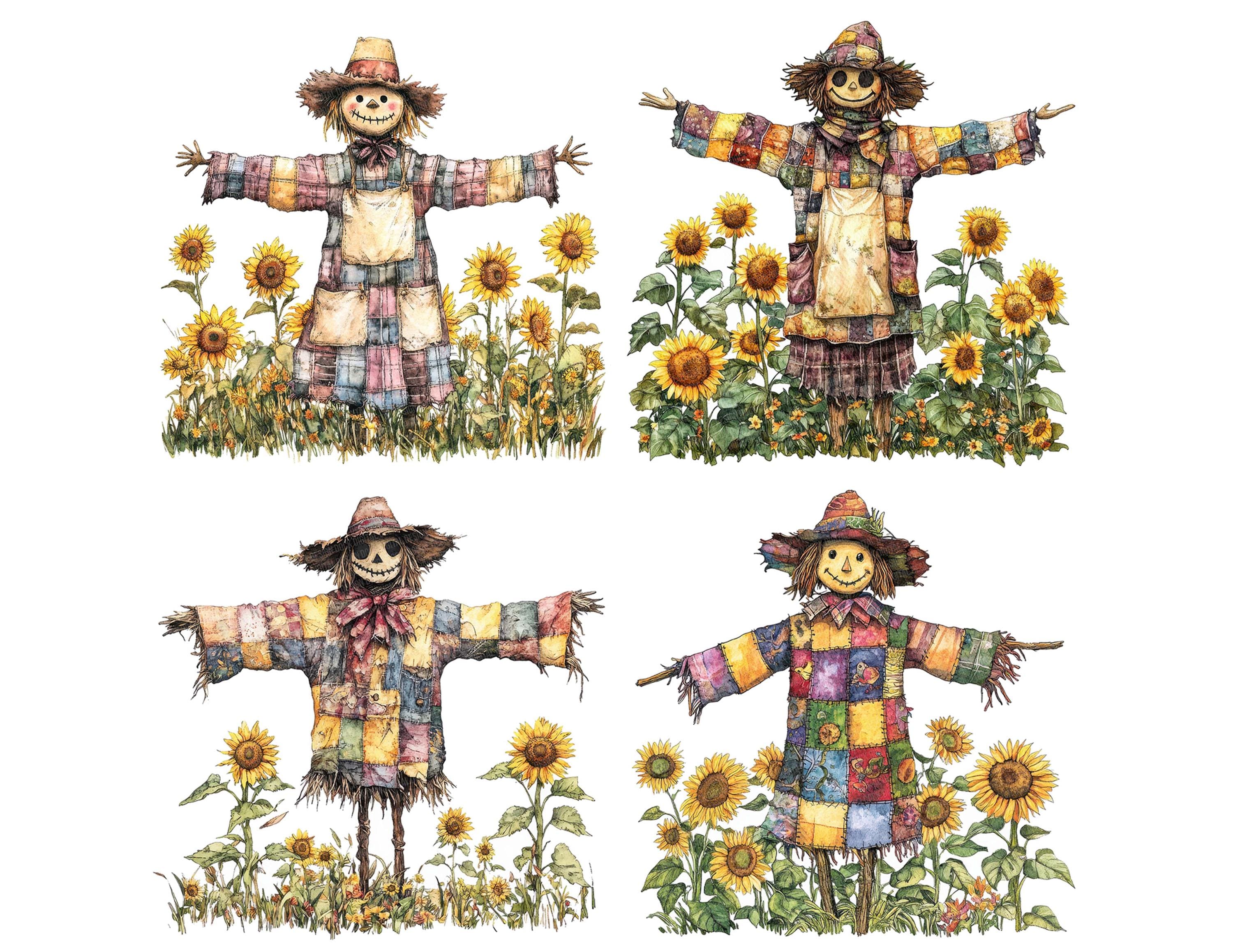 Scarecrow PNG Clipart, 12x Sunflower Field Clip Art Set, Printable ...