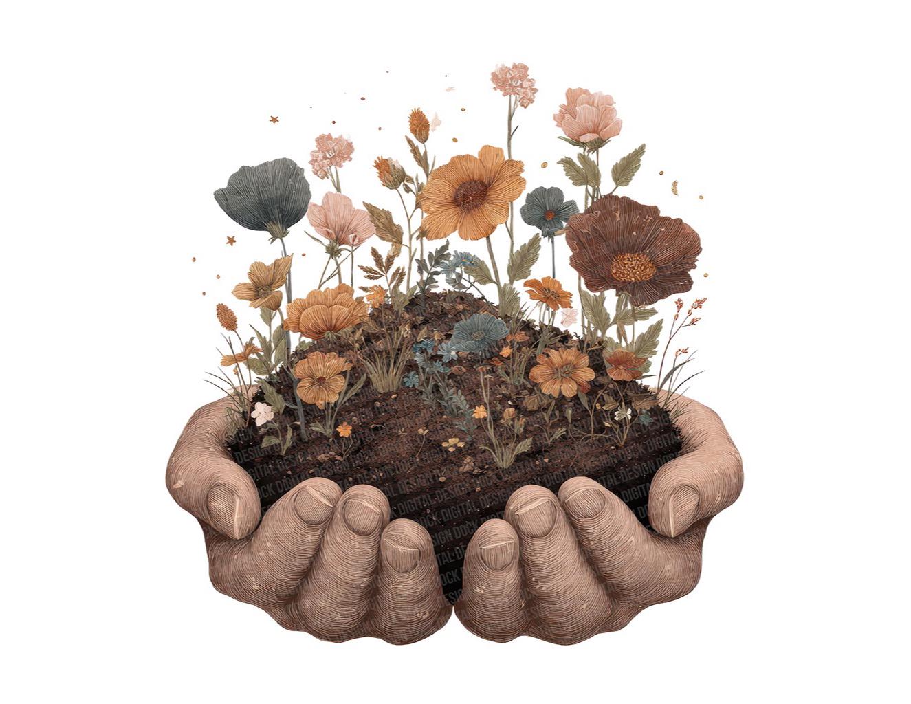 12x Watercolor Wildflower PNG Clipart, Hands Holding Flowers Clip Art ...