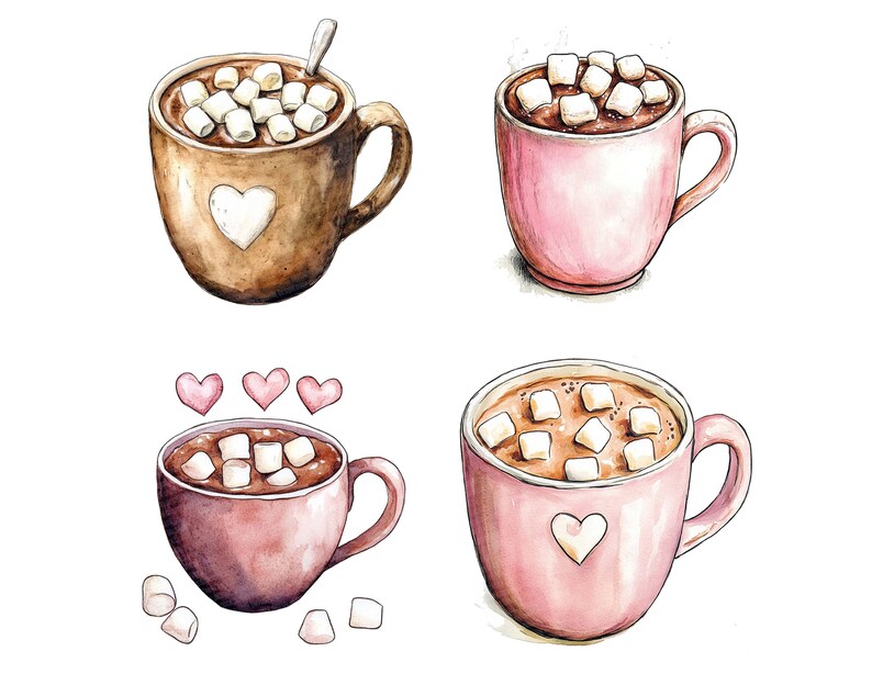 Hot Cocoa PNG Clipart, 12x Valentine Mug Clip Art Set,printable ...