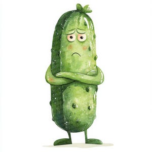 12x Grumpy Cucumber PNG Clip Art, Watercolor Green Cartoon Vegetable ...