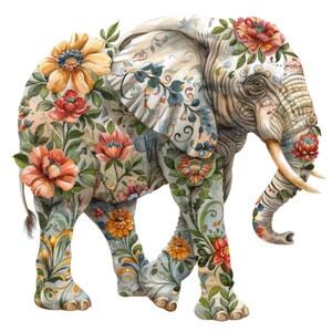 12 Floral Elephant Clipart, Boho Animal Clipart, Printable Watercolor ...